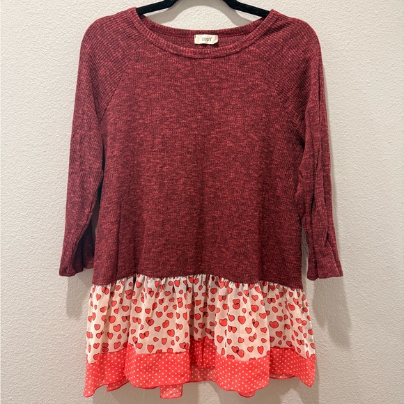 ODDY | Sweaters | Oddy Raspberry Crewneck Sweater W Sheer Heart Ruffle ...